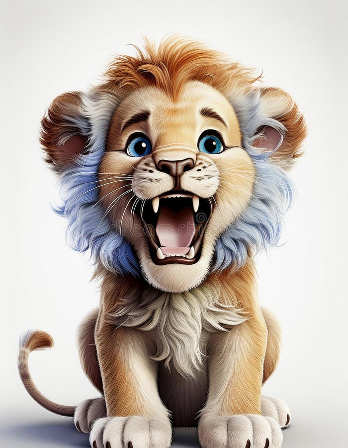 Portrait of a Roaring Baby Lion with a Sweet Face Stock Photo - Image ...