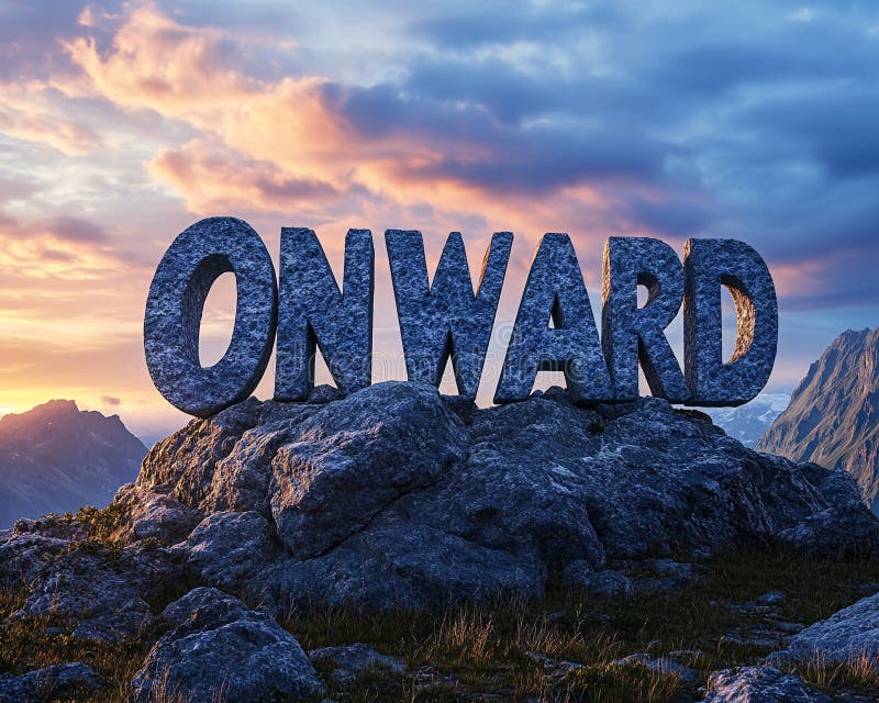 Onward Word Chiseled on Rocks in Mountains Capturing Rugged ...
