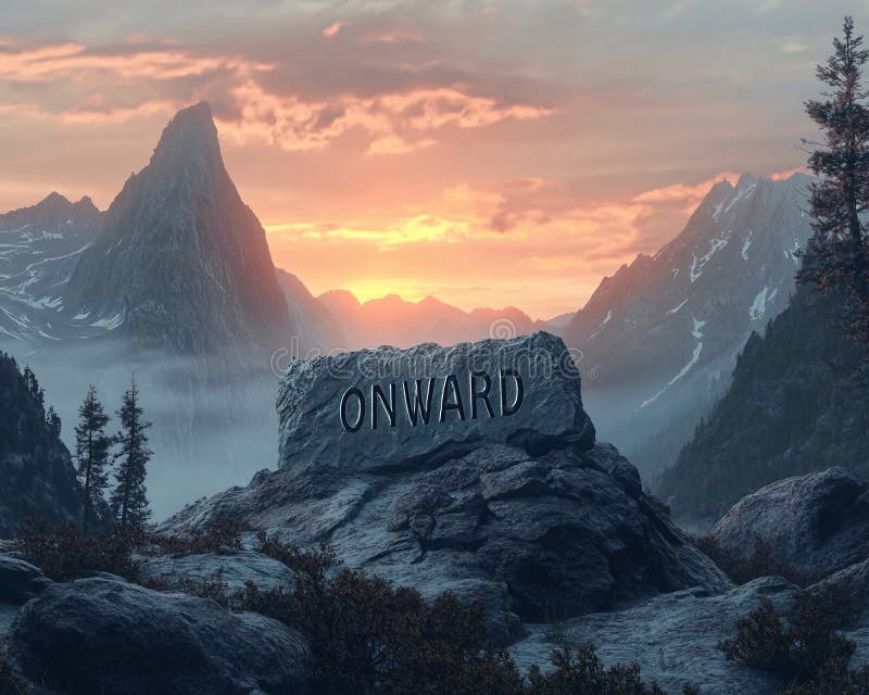 Onward Word Chiseled on Rocks in Mountains Capturing Rugged ...