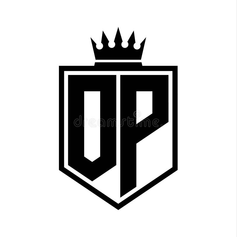 OP Logo Monogram Bold Shield Geometric Shape with Crown Outline Black ...