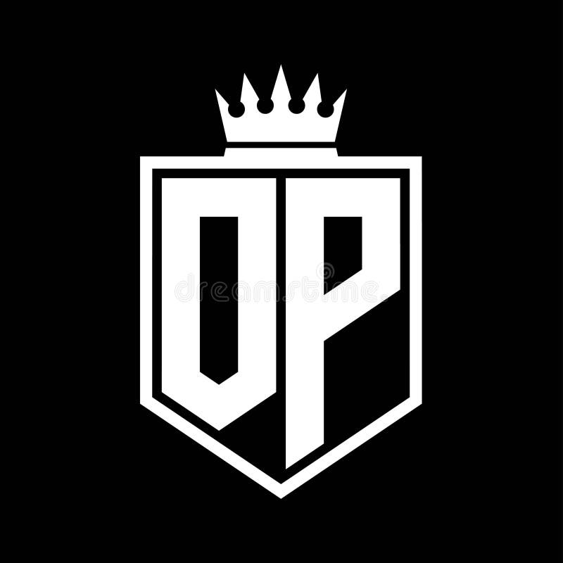 OP Logo Monogram Bold Shield Geometric Shape with Crown Outline Black ...