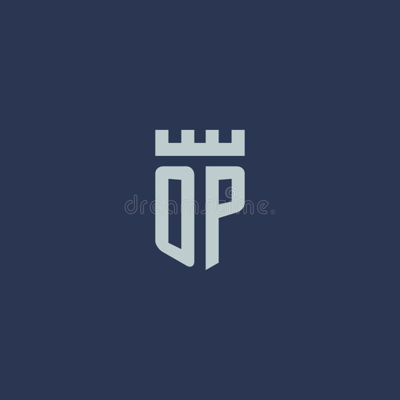 OP Logo Monogram with Fortress Castle and Shield Style Design Stock ...