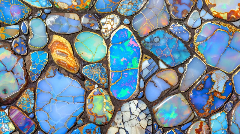 Opal Texture Background Featuring Vibrant Blue and Iridescent Stones in ...