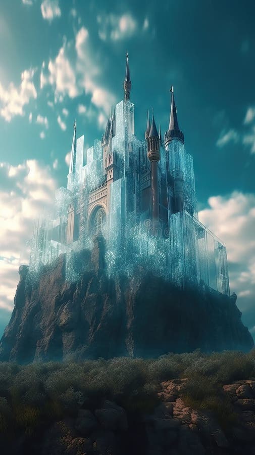 Opalescent Crystal Castle Floating on a Cloud. Stock Illustration ...