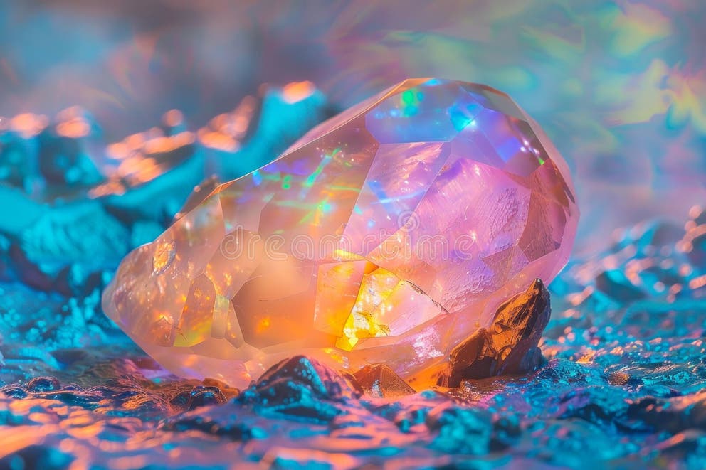Opalescent Gemstone on Iridescent Background. Stock Image - Image of ...