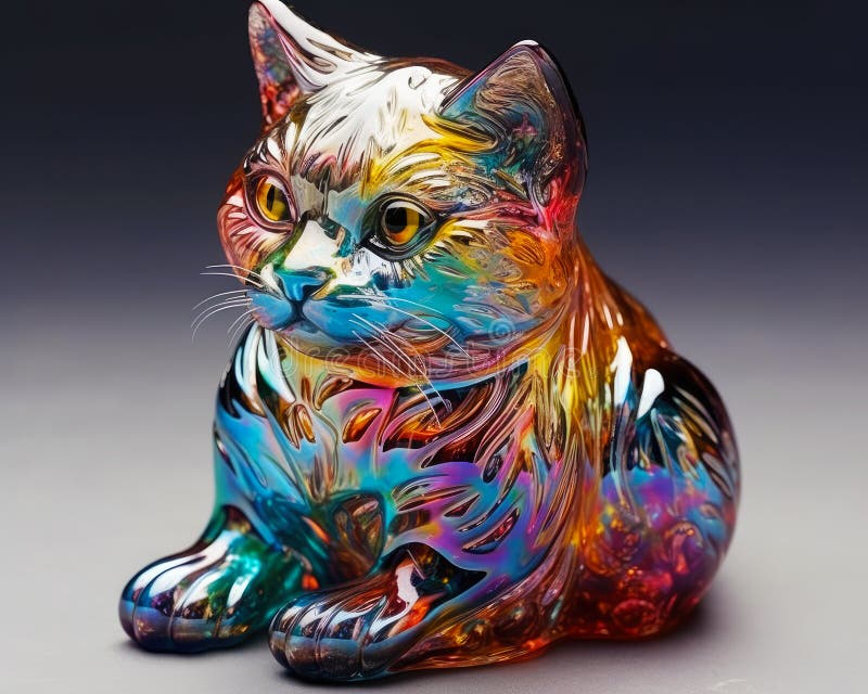 Opalescent Glass Cute Cat Figure Stock Illustration - Illustration of ...