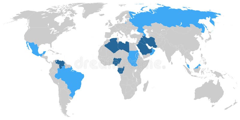 OPEC Member States on Map of the World Stock Vector - Illustration of ... OPEC Member States on Map of the World Stock Vector - Illustration of ...