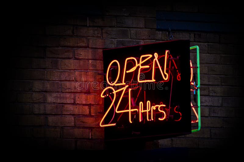 Open 24 hours stock photo. Image of nights, evening, neon - 14435520