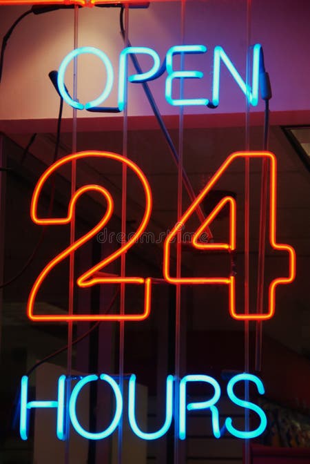Open 24 Hours Sign stock photo. Image of shop, window - 9303592