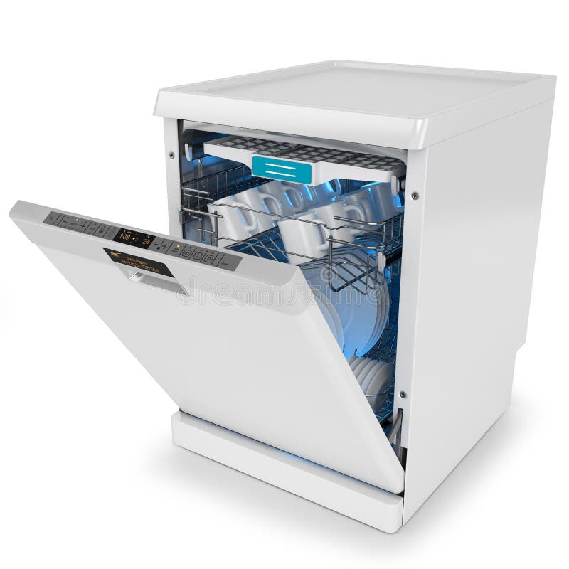 Open Afwasmachine Met Schotels Stock Illustratie - Illustration of ...
