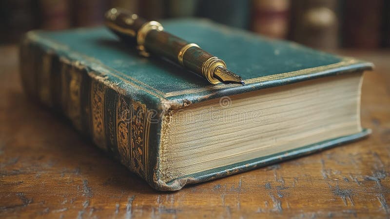 Open Aged Notebook with a Pen on a Rustic Wooden Surface Ready for ...