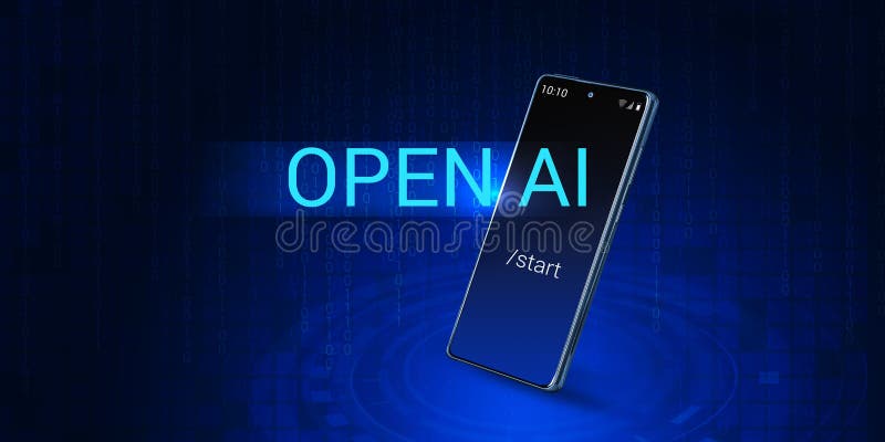 Open AI Inscription and Smartphone on Dark Blue Background ...