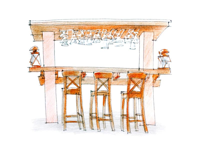 Open air bar suite sketch stock image. Image of drawing - 56525027