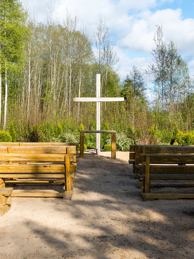 Open air church in latvia stock image. Image of church - 75484757