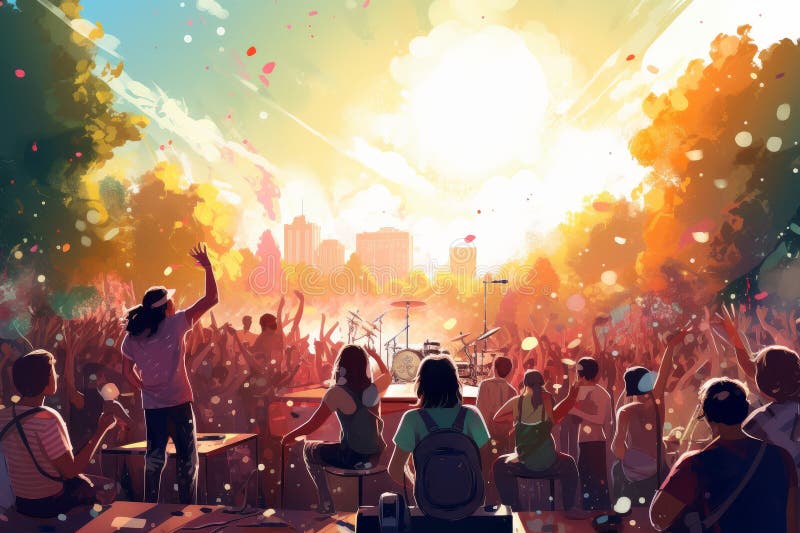 Open Air Concert Crowd at Nature. Generate Ai Stock Photo - Image of ...