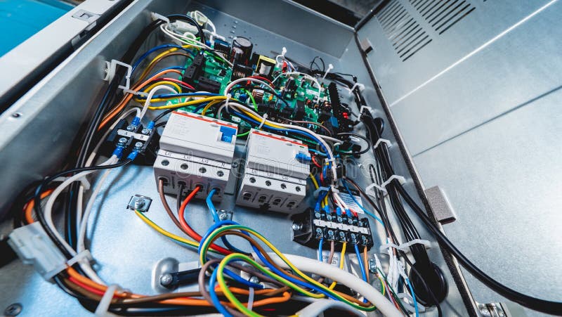 Open Air Conditioner Unit with Wires, Pipes and Electrical Equipment ...