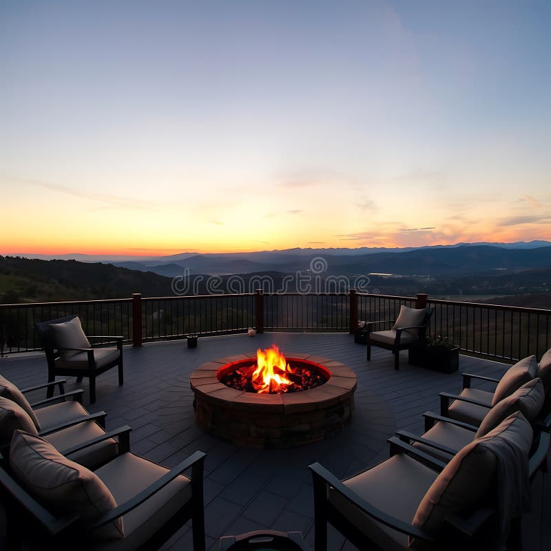 Open Air Fire Pit Area with Scattered Seating on an Elevated Deck ...