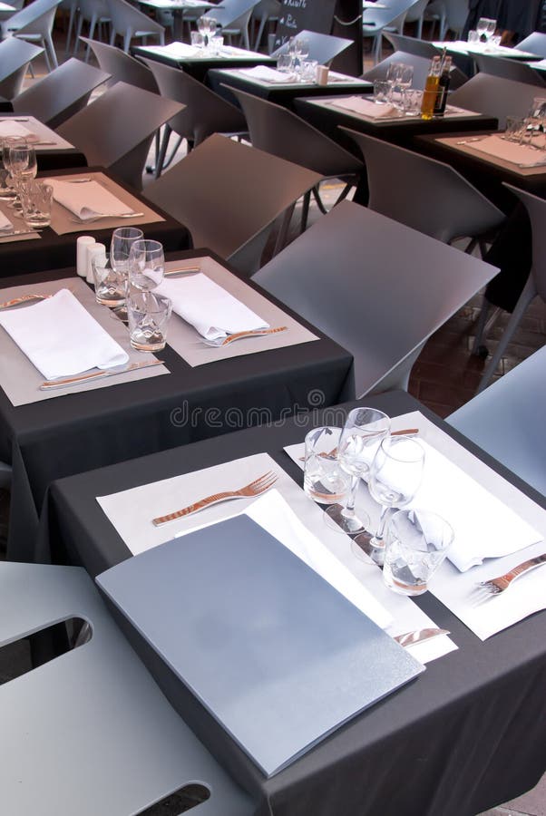 Open Air Restaurant with Square Tables Stock Image - Image of outside ...