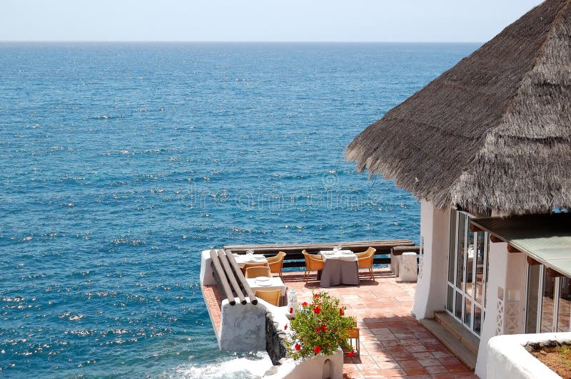 Open-air Restaurant with a View on Atlantic Ocean Stock Image - Image ...