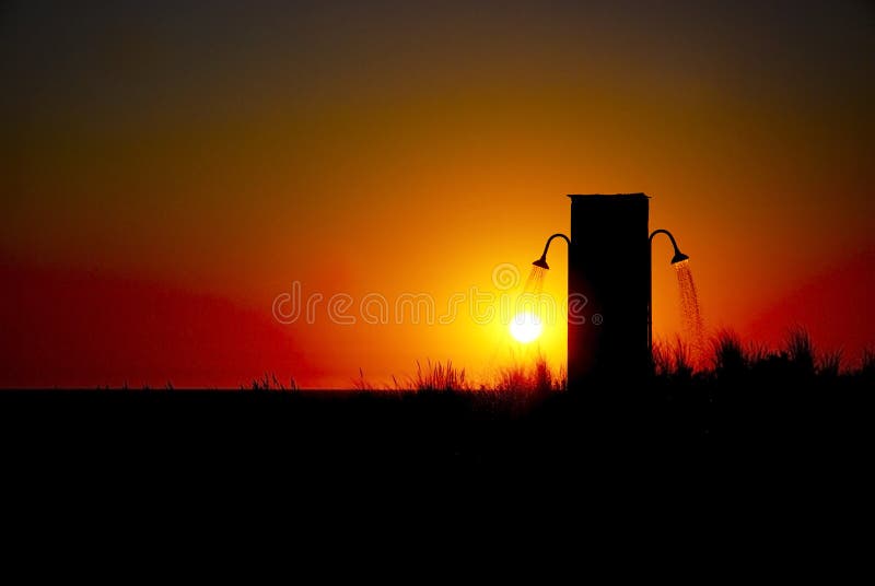 Open Air Shower at Beach during Sunset Stock Image - Image of liquid ...