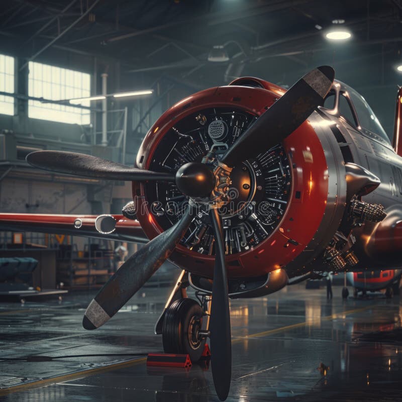 Open Airplane Engine in Hangar. Created by Artificial Intelligence Stock Illustration ...