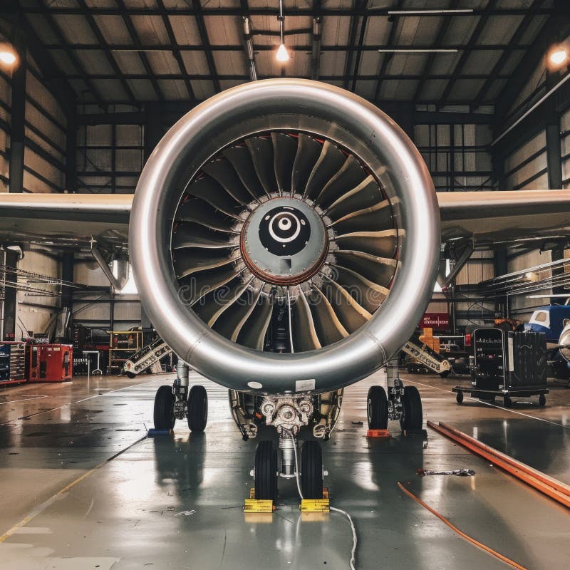 Open Airplane Engine in Hangar. Created by Artificial Intelligence ...