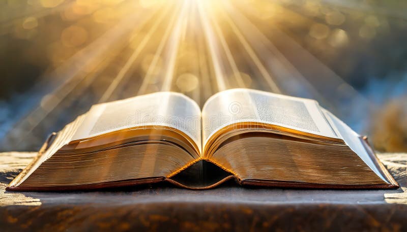 Open Ancient Book with Sun Rays Shining on it, Creating a Warm and ...