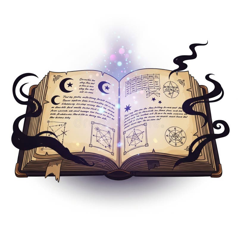 Open Ancient Spell Book with Magic Light on White Background Digital Art Stock Illustration ...