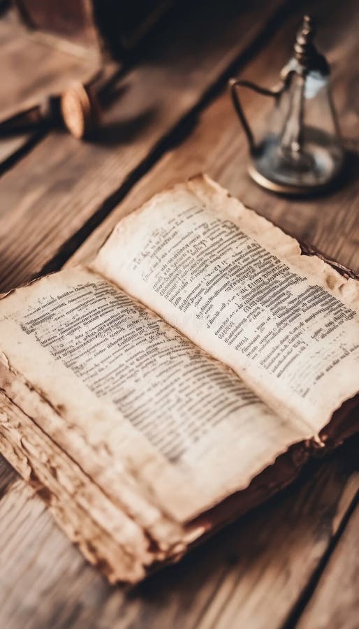 Open Antique Book with Aged Pages, Rustic Wooden Background, Knowledge ...