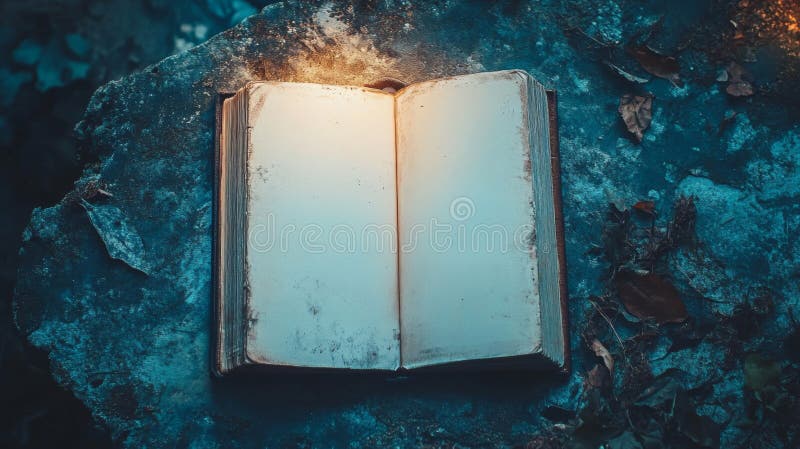 Open Antique Book on Dark Stone Stock Illustration - Illustration of ...