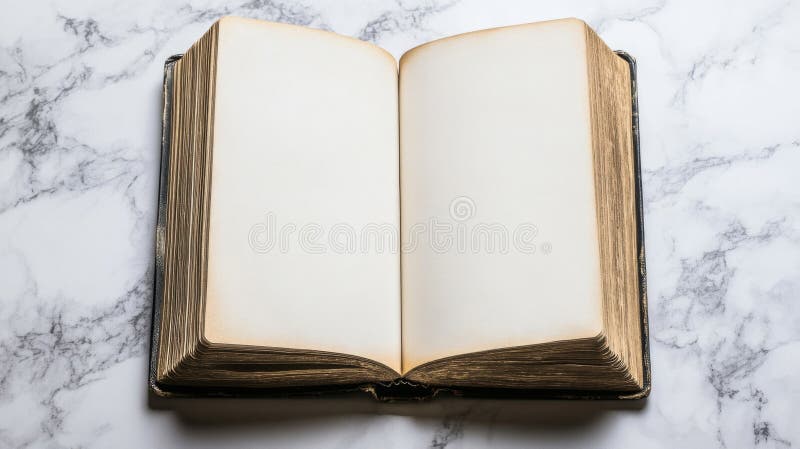 Open Antique Book on Marble Surface Stock Illustration - Illustration ...