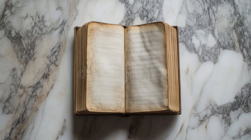 Open Antique Book on Marble Surface Stock Illustration - Illustration ...