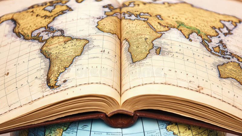 Antique World Map Open Book Vintage Travel Atlas Stock Photos - Free ...