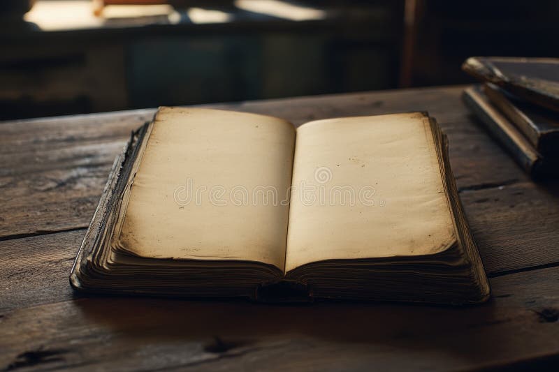 An Open Antique Book on a Wooden Table Stock Illustration ...