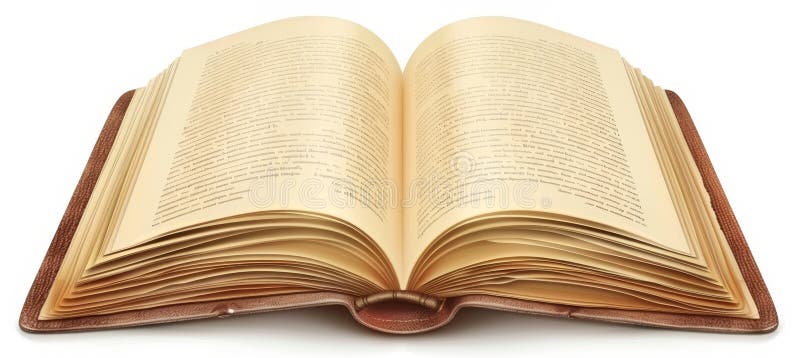 Open Antique Book with Yellowed Pages, Isolated on White, Knowledge and ...