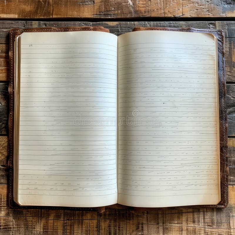 Open Antique Journal with Blank, Lined Pages on a Rustic Table ...