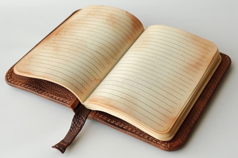 Open Antique Leather Journal with Blank Lined Pages, Isolated on White ...