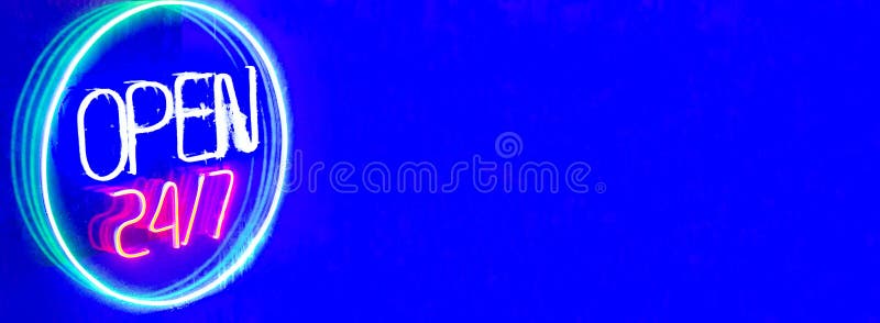 Open Around the Clock, Seven Days a Week Neon Sign Stock Image - Image ...