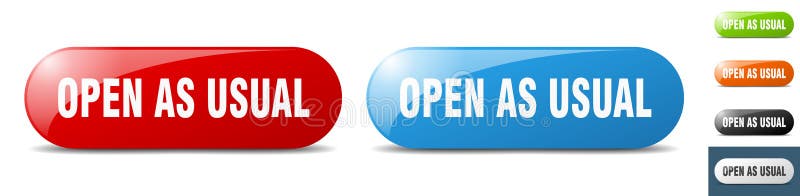 Open As Usual Button. Key. Sign. Push Button Set Stock Vector ...