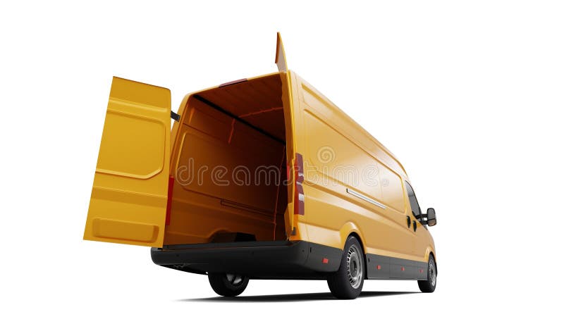 White Delivery Van with Open Doors on Urban Background Stock Image ...