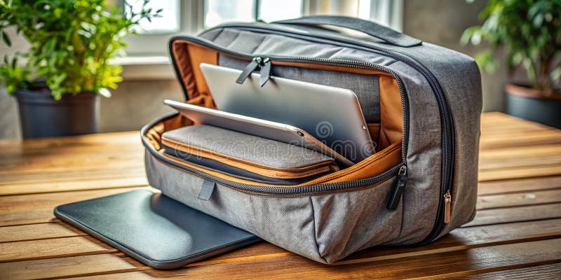 Open Backpack Reveals Stylish Grey Laptop Sleeve a Practical and Modern ...