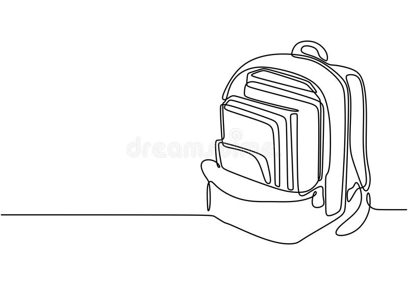 Open Backpack with Visible Books in Continuous Line Drawing ...