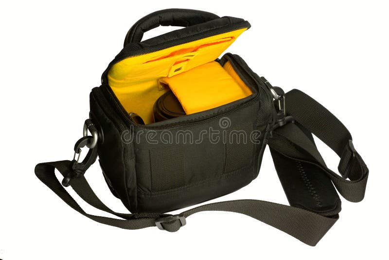 Open bag with camera stock image. Image of case, camera - 17992721