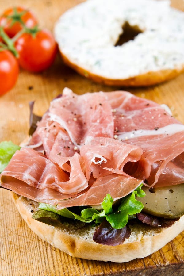 An open bagel sandwich stock photo. Image of cheese, cream - 4081248