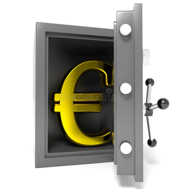 Open Bank Safe with Gold Euro Sign Inside. Stock Illustration ...