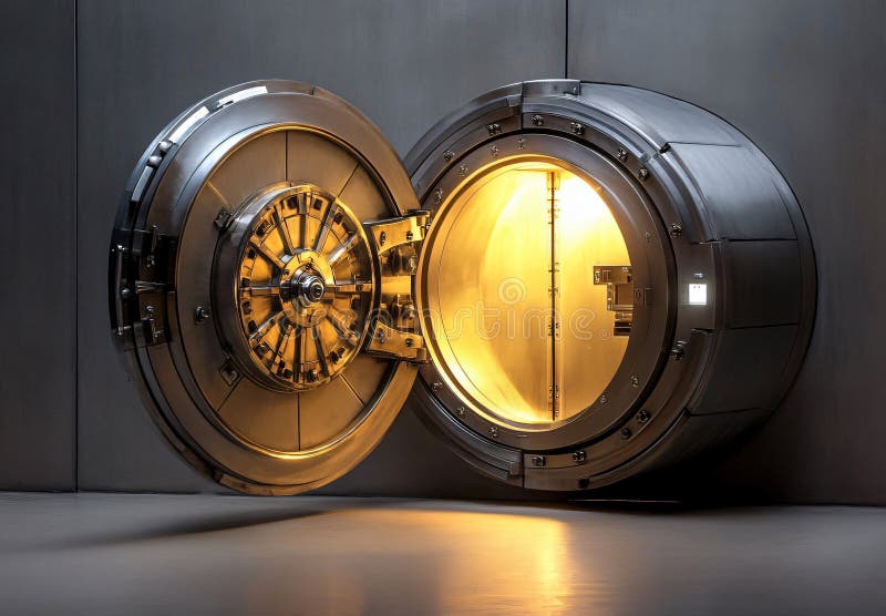 Open Bank Vault Door with Light Inside Stock Illustration ...