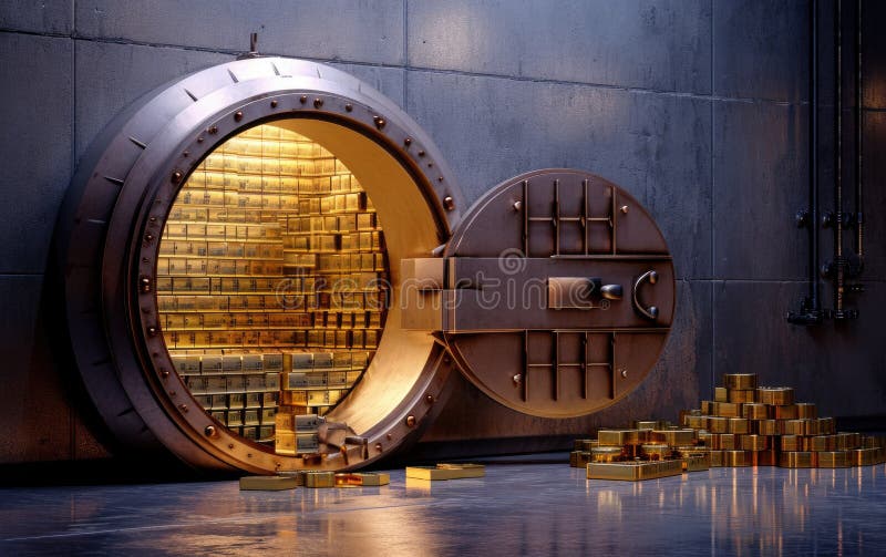 Open Bank Vault with Golden Walls and Gold Stacks Stock Photo - Image ...