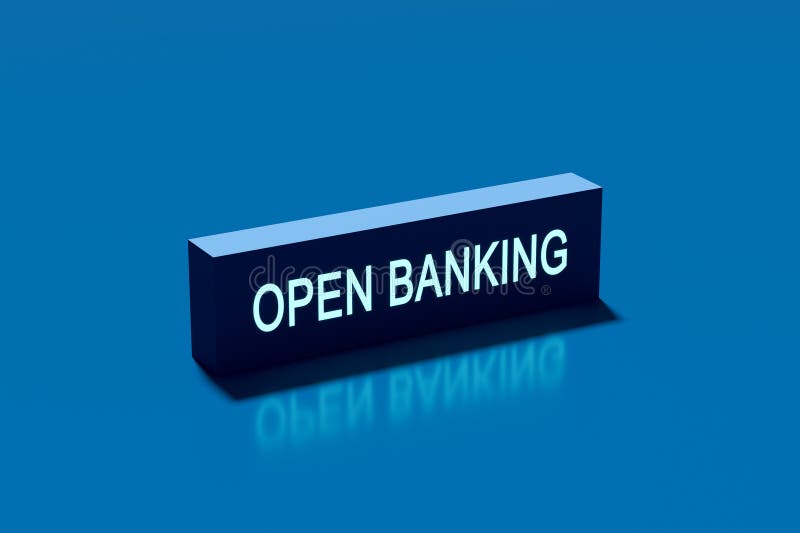 Open Banking Sign Casting Reflection on Blue Background Stock ...
