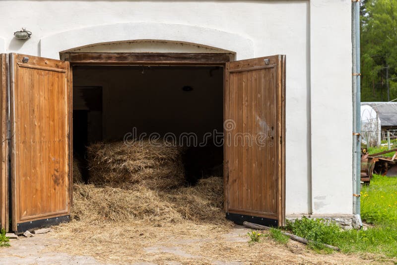 Open Barn Gate with Hay Storage Inside Stock Image - Image of farm ...
