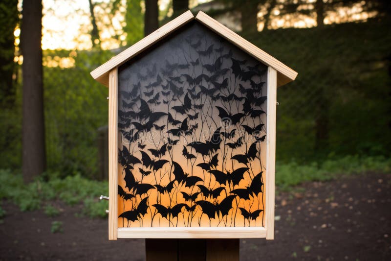 Open Bat House with Hand-drawn Bat Silhouettes Stock Photo - Image of ...
